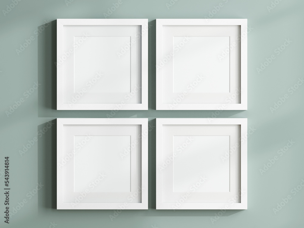 Four square frames on the wall, Frame mockup, poster mockup, print ...
