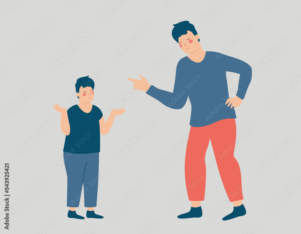 Angry parent having conflict with his boy. Furious father screaming and ...