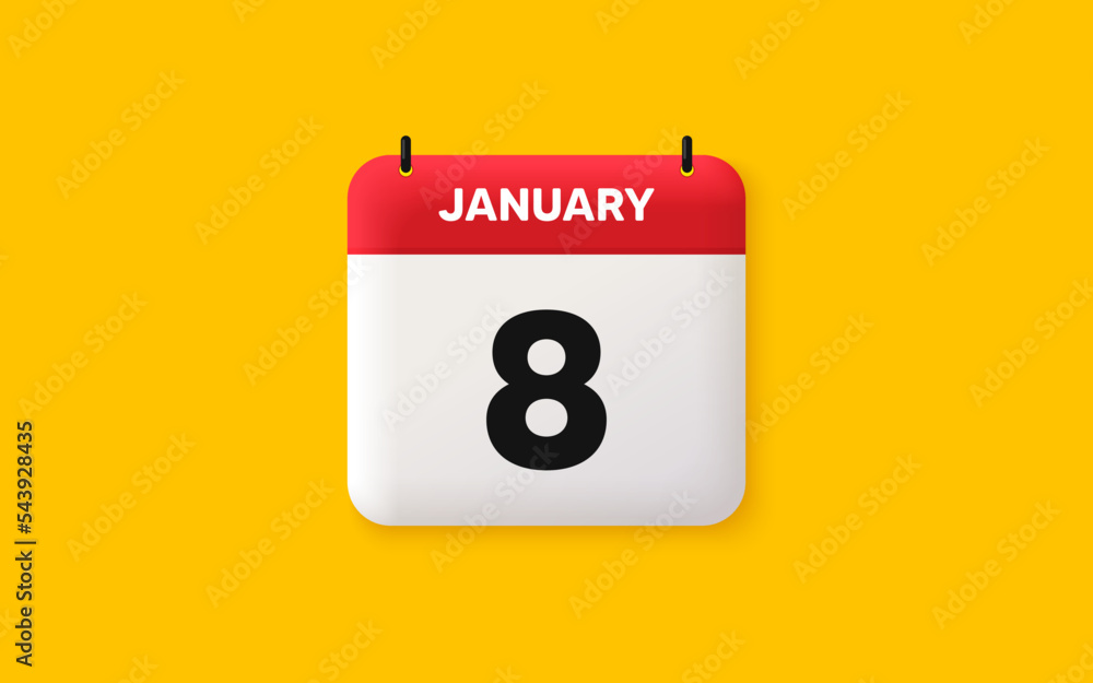 Calendar date 3d icon. 8th day of the month icon. Event schedule date ...