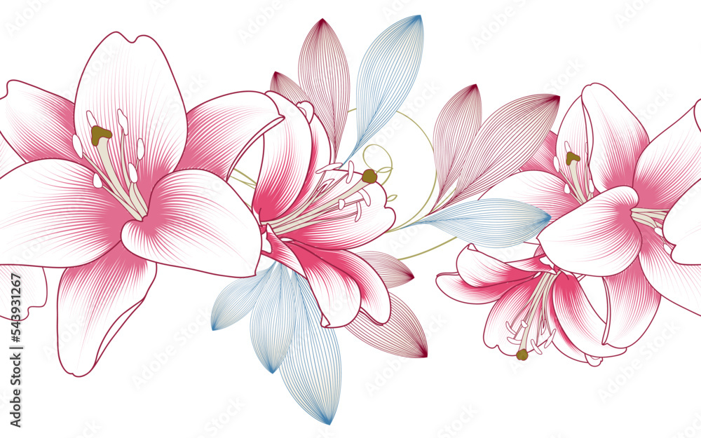 Seamless floral pattern with delicate hand-drawn lilies flowers for ...