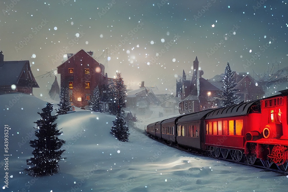 Train to the North Pole Stock Illustration | Adobe Stock