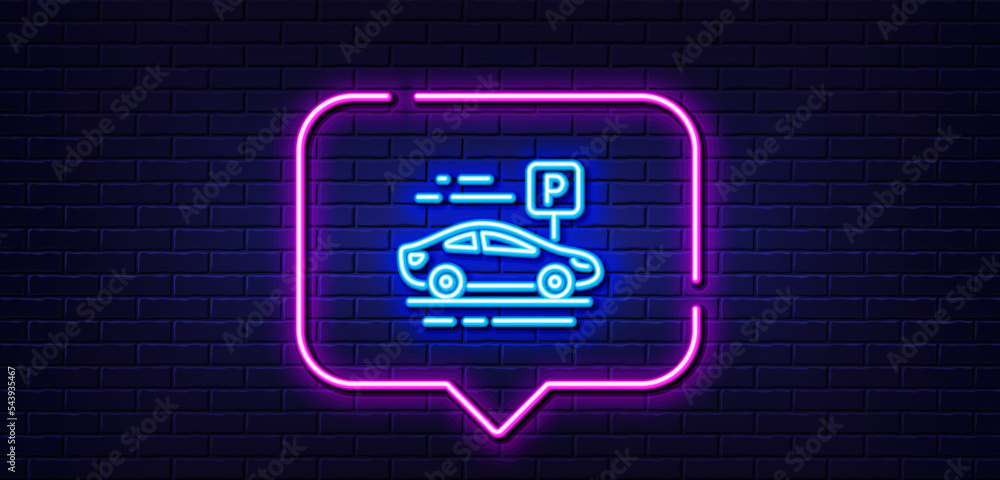 Neon light speech bubble. Car parking line icon. Park place sign. Hotel ...