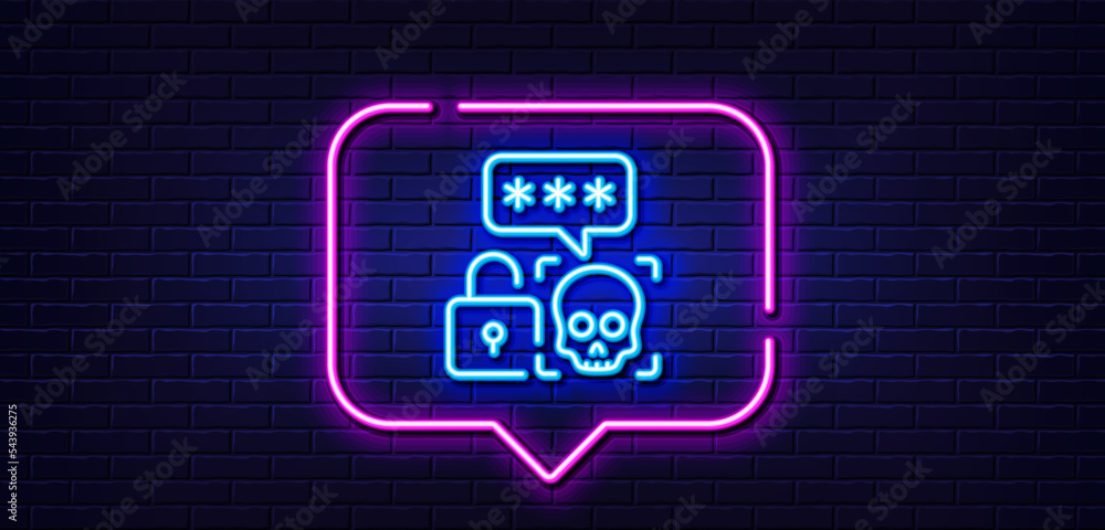 Neon light speech bubble. Cyber attack line icon. Ransomware threat ...