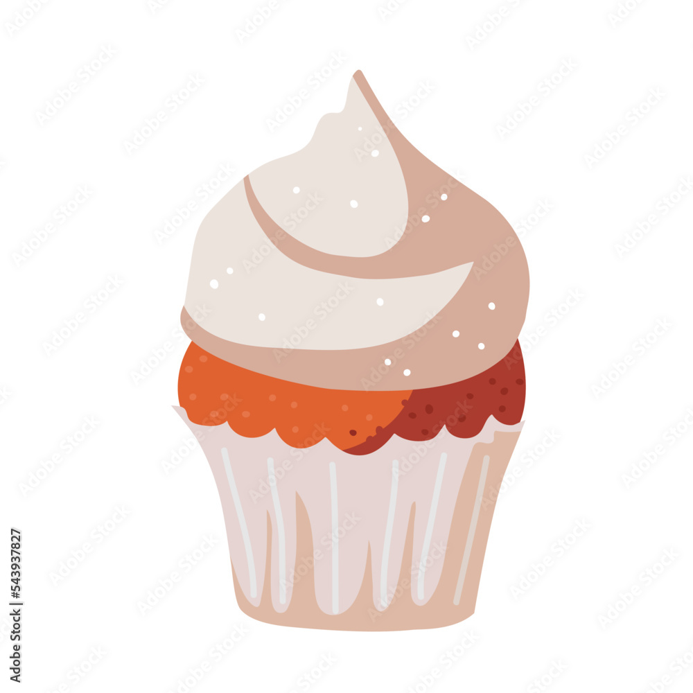Cupcake cartoon flat vector illustration. Cute creamy sweet food. Signs ...