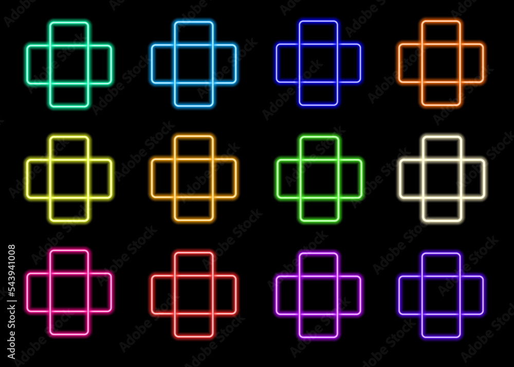 A set of colorful neon cross-shaped rectangles. Vector illustration of ...