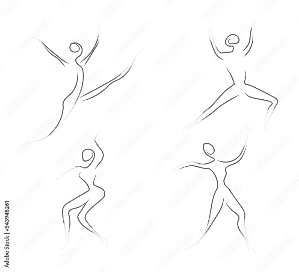 vector set of stylized dancer figures; design for fashion and poster ...