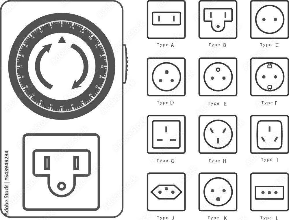 Socket Type Power Socket Timer Vector Illustration Power Electric