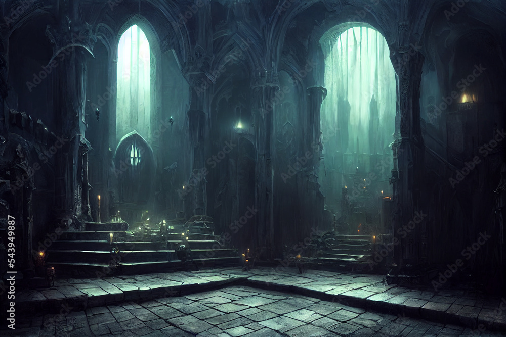 Concept art illustration dark fantasy monastery Stock Illustration ...