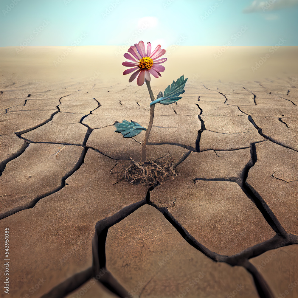 Flower growing through the crack in the parched landscape Stock ...