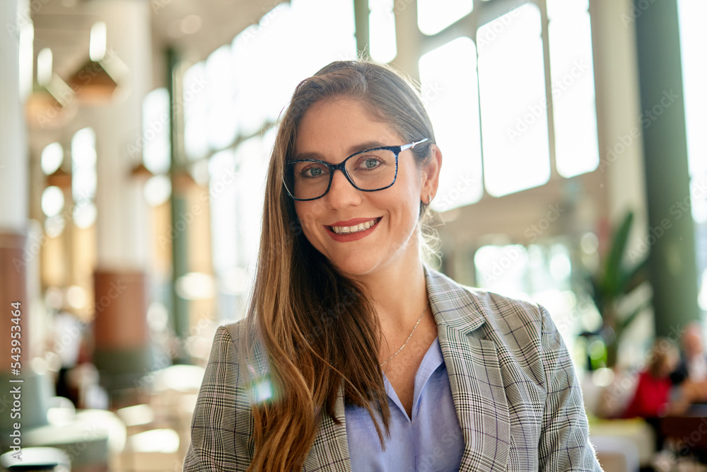 Successful business woman in the office with copy space. Stock Photo ...