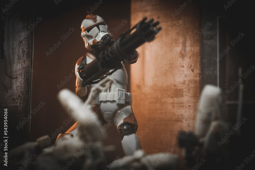 NEW YORK, USA, NOV 9 2022: scene from Star Wars the Clone Wars, clone ...