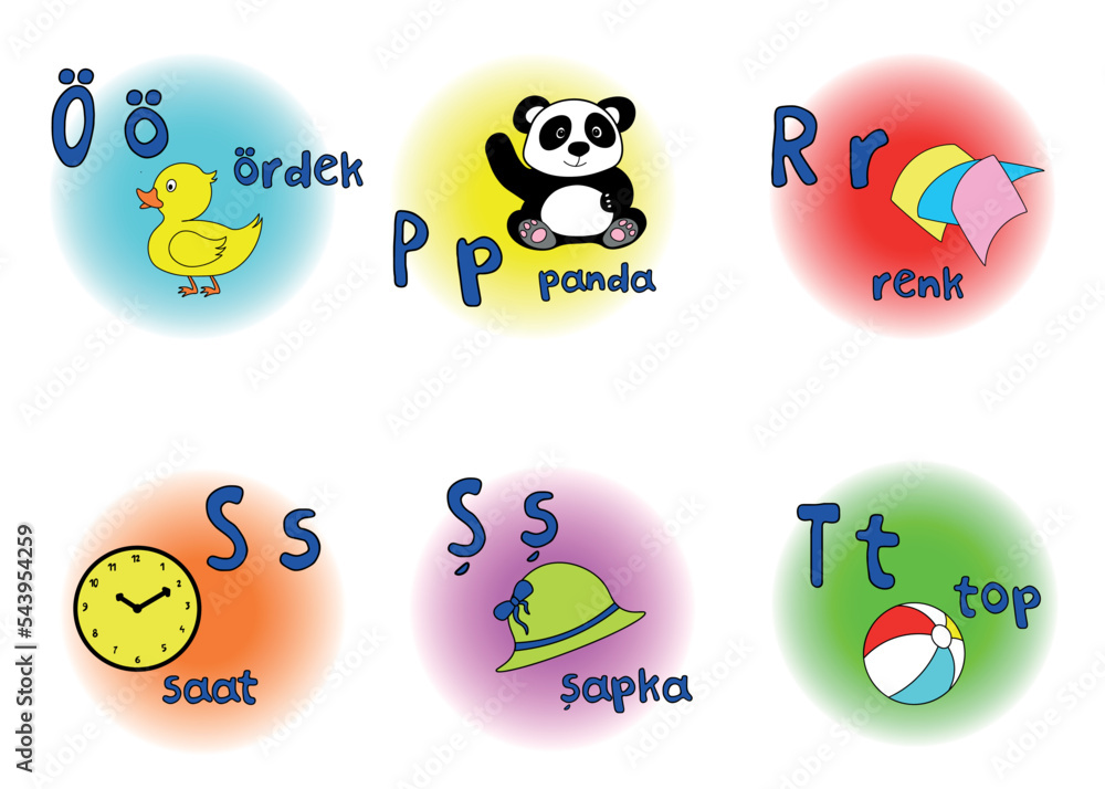 six letters of turkish alphabet with upper and lower case letters and ...