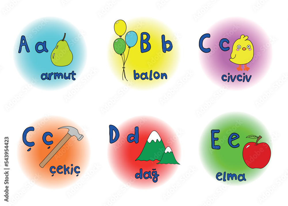 six letters of turkish alphabet with upper and lower case letters and ...