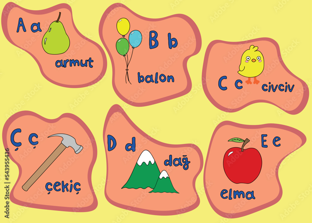 part of turkish alphabet with upper and lower case letters and example ...