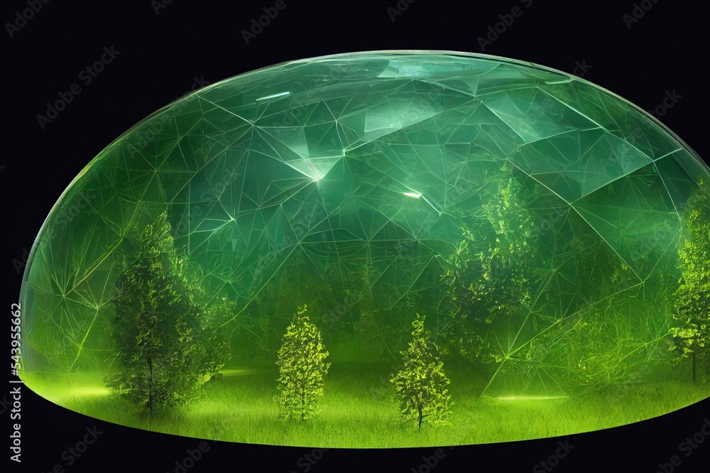 Glass dome as tree protection in digital futuristic polygonal style ...