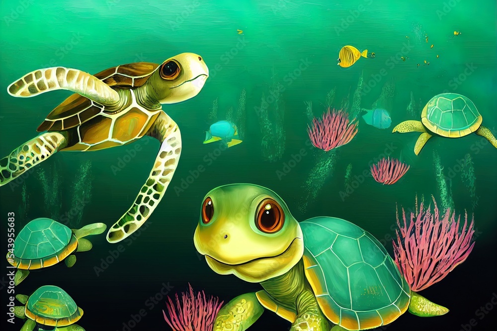Cartoon turtle underwater Stock Illustration | Adobe Stock