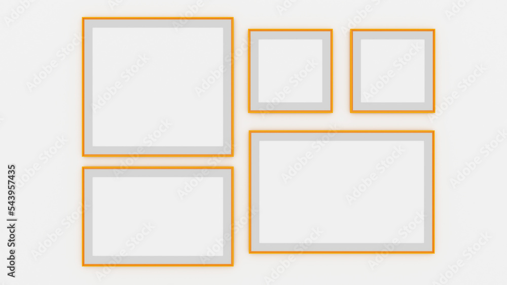 Yellow frames collection, five blank frameworks set isolated on white ...