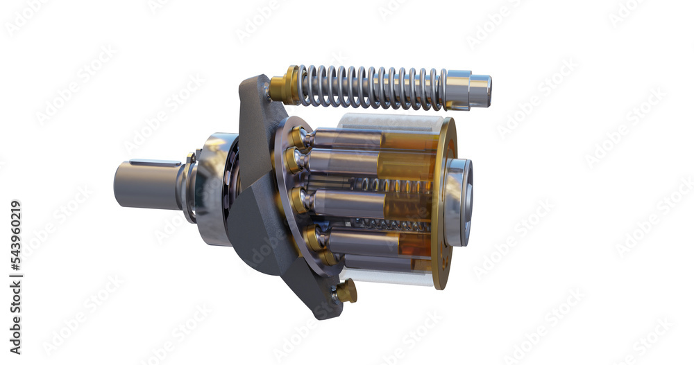 Hydraulic piston pump with oil showing the internal details bearing ...