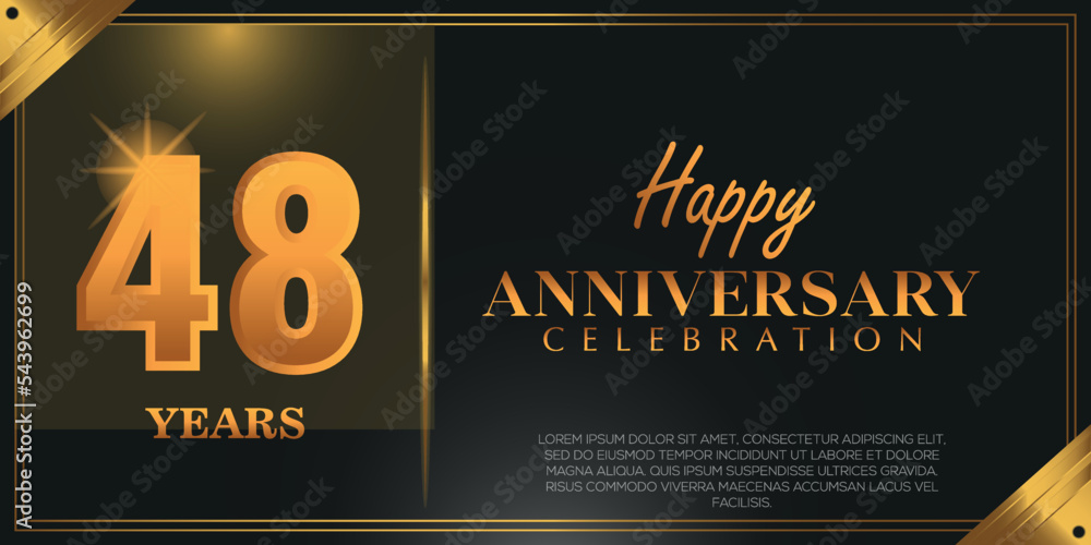 48th anniversary logo with confetti golden colored isolated on black ...