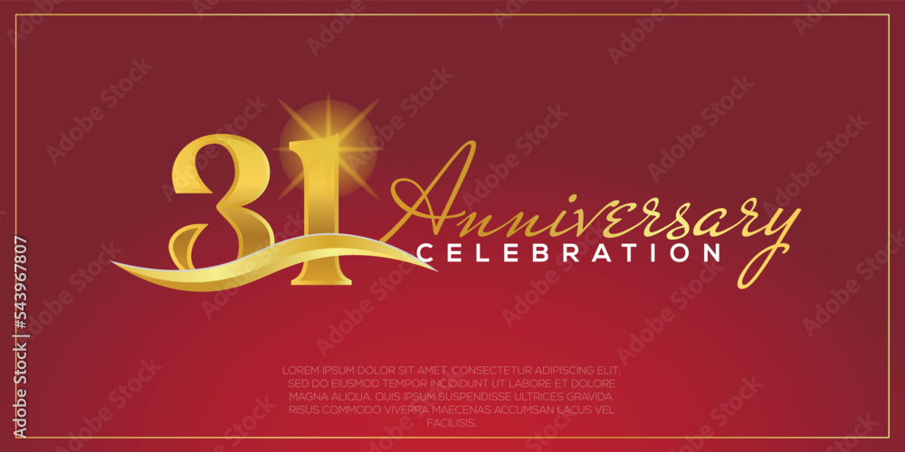31st anniversary logo with confetti golden colored text isolated on red ...