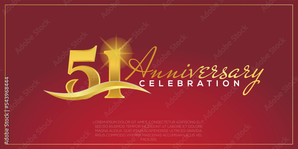 51st anniversary logo with confetti golden colored text isolated on red ...