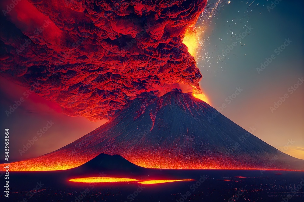 massive volcano eruption, a large volcano erupting hot. massive ...