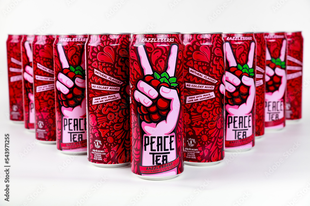 January 8, 2022. Spartanburg, USA. Natural flavored Peace tea cans from ...