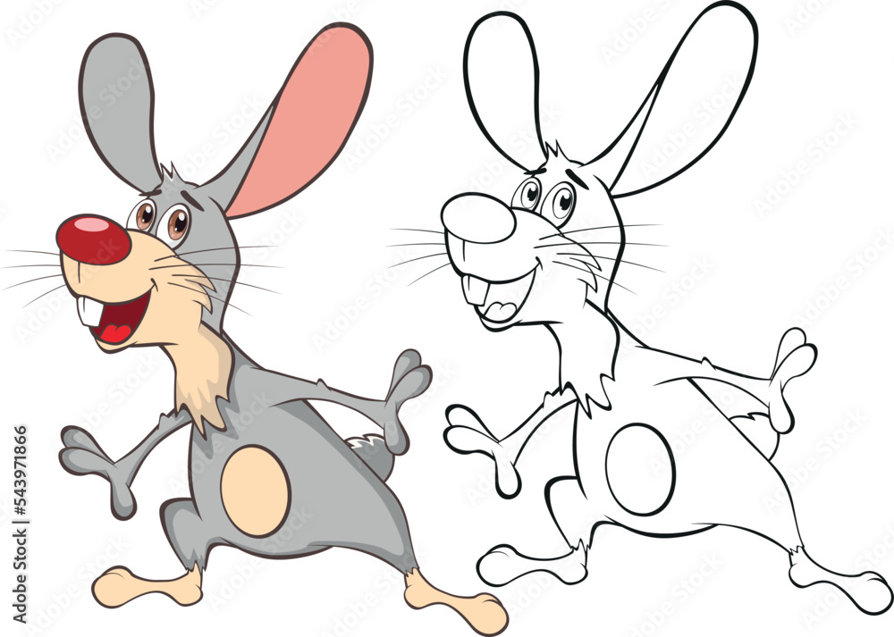 Vector Illustration of a Cute Rabbit. Cartoon Character. Coloring Book ...