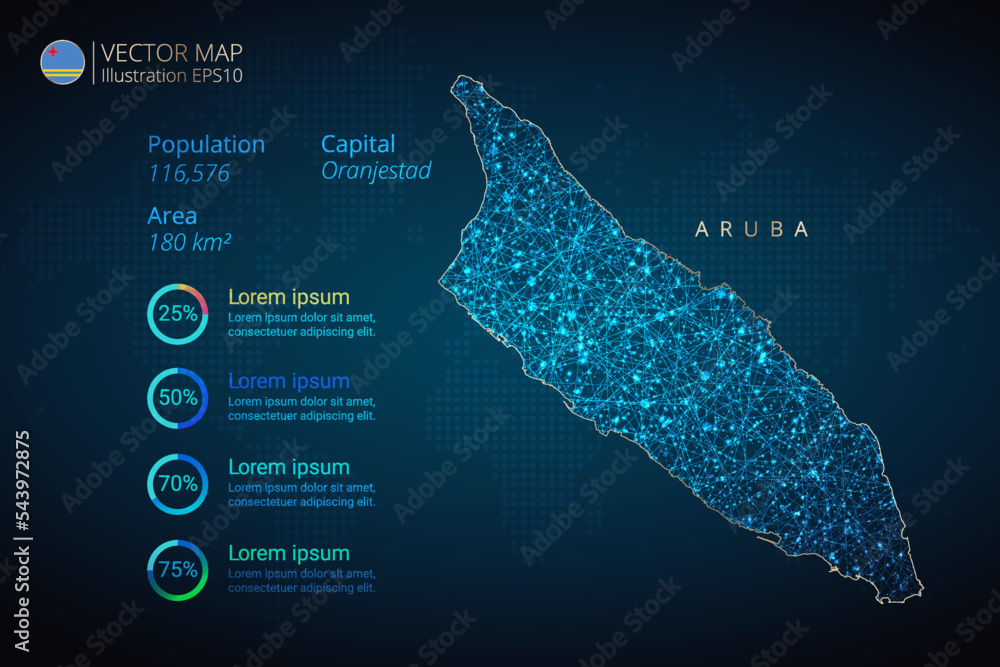 Aruba map infographics vector template with abstract geometric mesh ...
