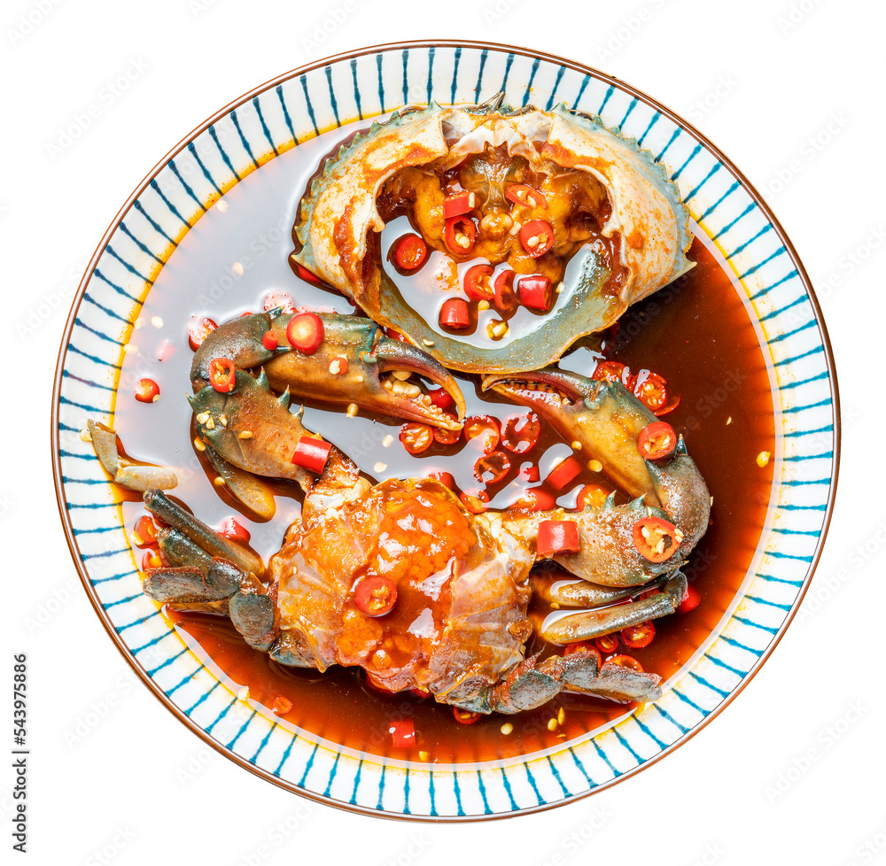 Korean spicy Fresh raw crabs marinated pickled in a mild soy sauce omn ...
