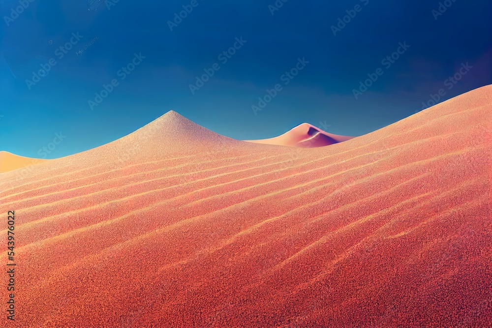 3d render, abstract futuristic background. Desert landscape with sand ...