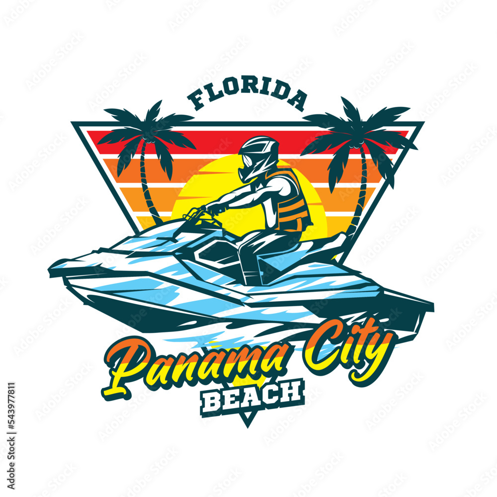 Jetski Racing extreme sport vector illustration design in retro pop ...