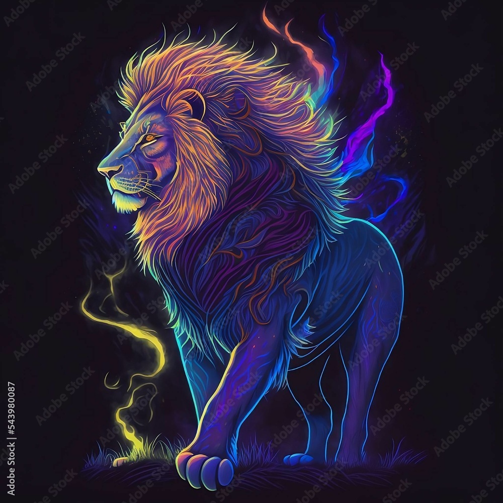 Lion Patronus Side Profile Full Body with Multicolor Glowing UV Lines ...