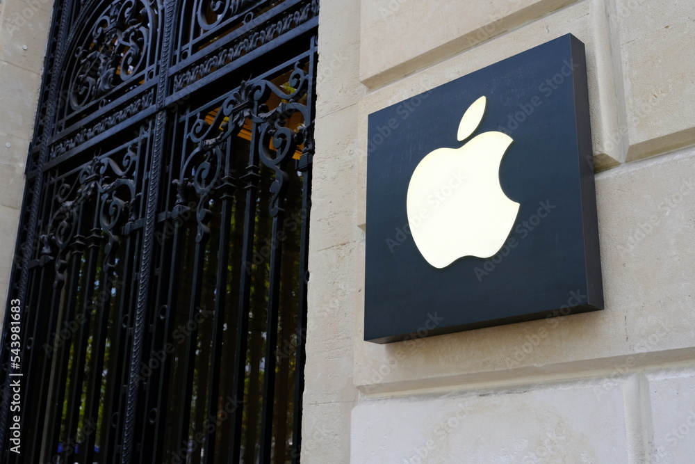 PARIS, FRANCE - AUGUST 30, 2022: Apple Store Sign. Apple Inc. is an ...