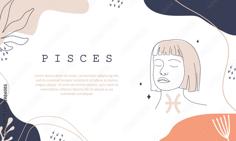 Pisces zodiac sign. One line drawing. Astrological icon with abstract ...