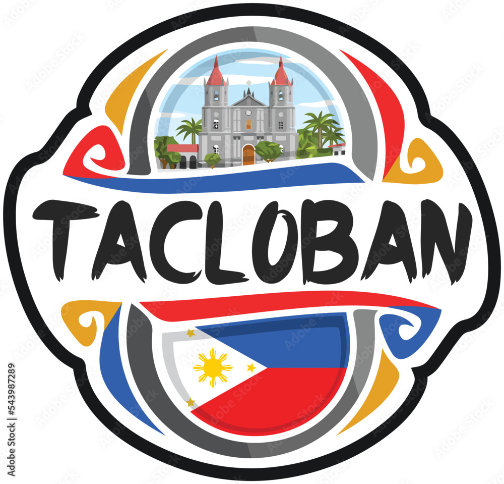 Vetor de Tacloban Philippines Flag Travel Souvenir Sticker Skyline ...