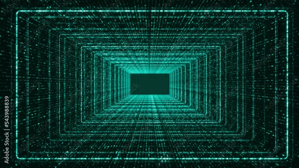Blue green binary digital square tunnel looping video, abstract neon ...