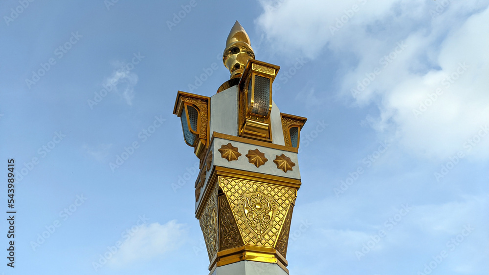 Replica of the columns of the An-Nabawi Mosque against the background ...