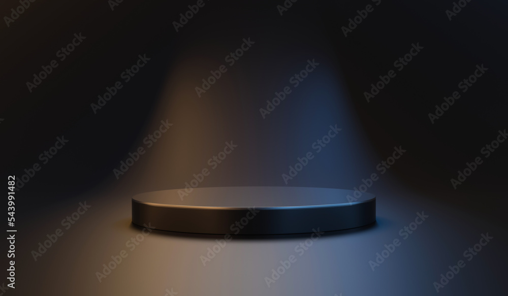 Empty podium black product stand 3d stage scene on blank presentation ...
