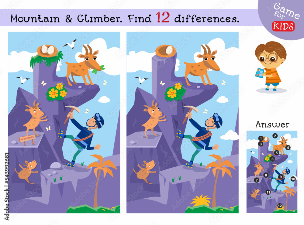 Find 12 hidden differences. Educational game for kids. Puzzle game in ...