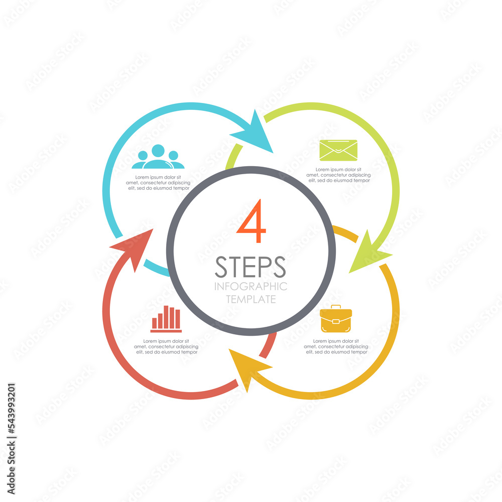 Outline round infographic element. Circle template 4 steps with arrows ...
