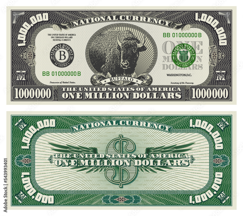 Vector obverse and reverse of a 1 000 000 dollars banknote with wings ...