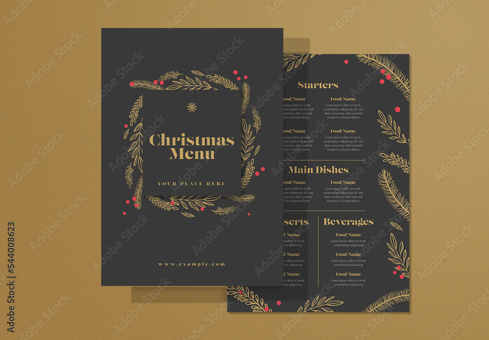 Black & Gold Christmas Menu Stock Template | Adobe Stock