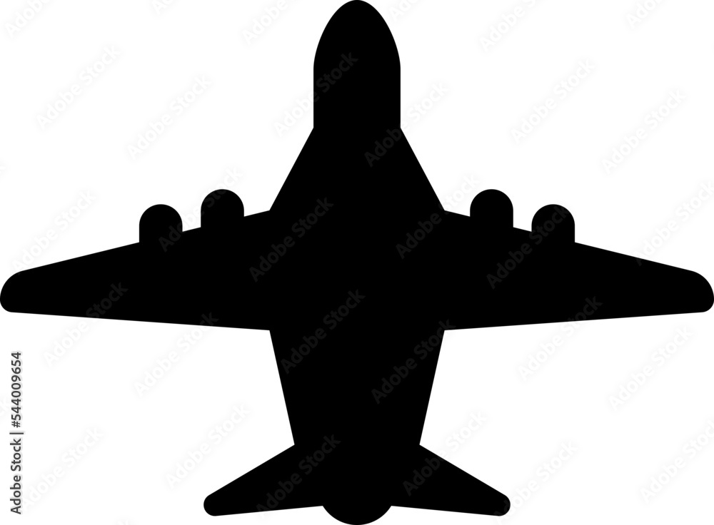 Top view of plane silhouette icon. Vector illustration isolated on ...