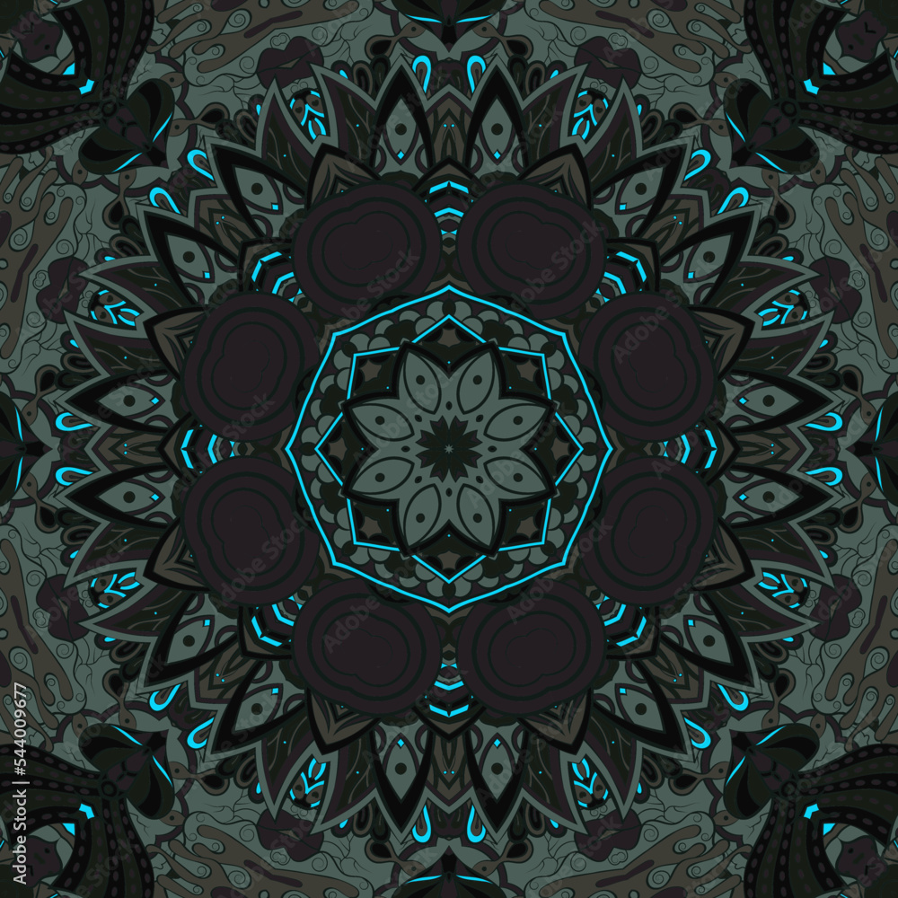 Seamless tile texture. Tracery mehndi design image. Dark toxic colors ...