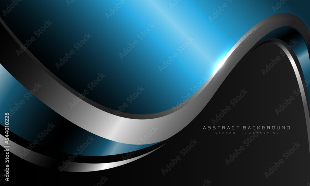 Abstract blue metallic curve with silver line on dark grey design ...