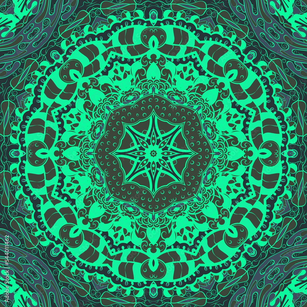 Seamless tile texture. Tracery mehndi design image. Dark toxic colors ...