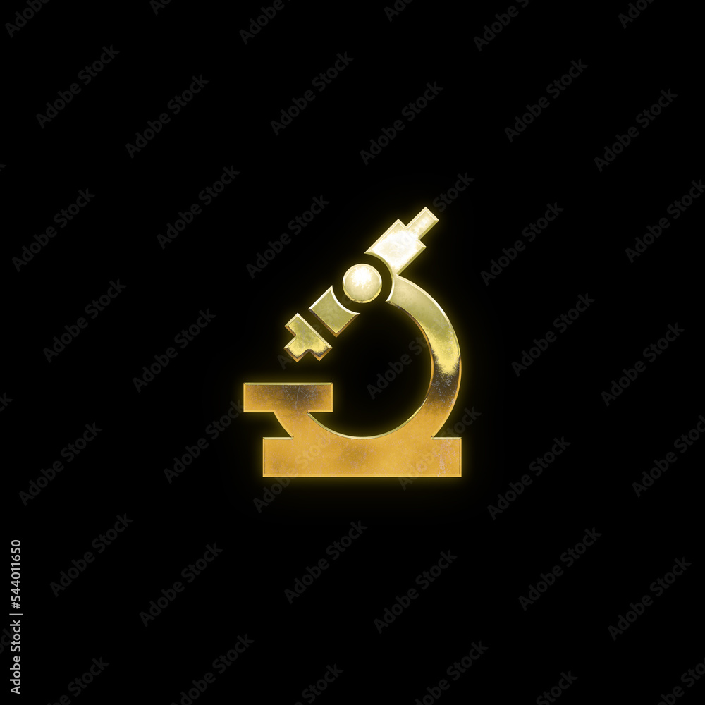 Microscope Luxury realistic golden texture icon on black background ...