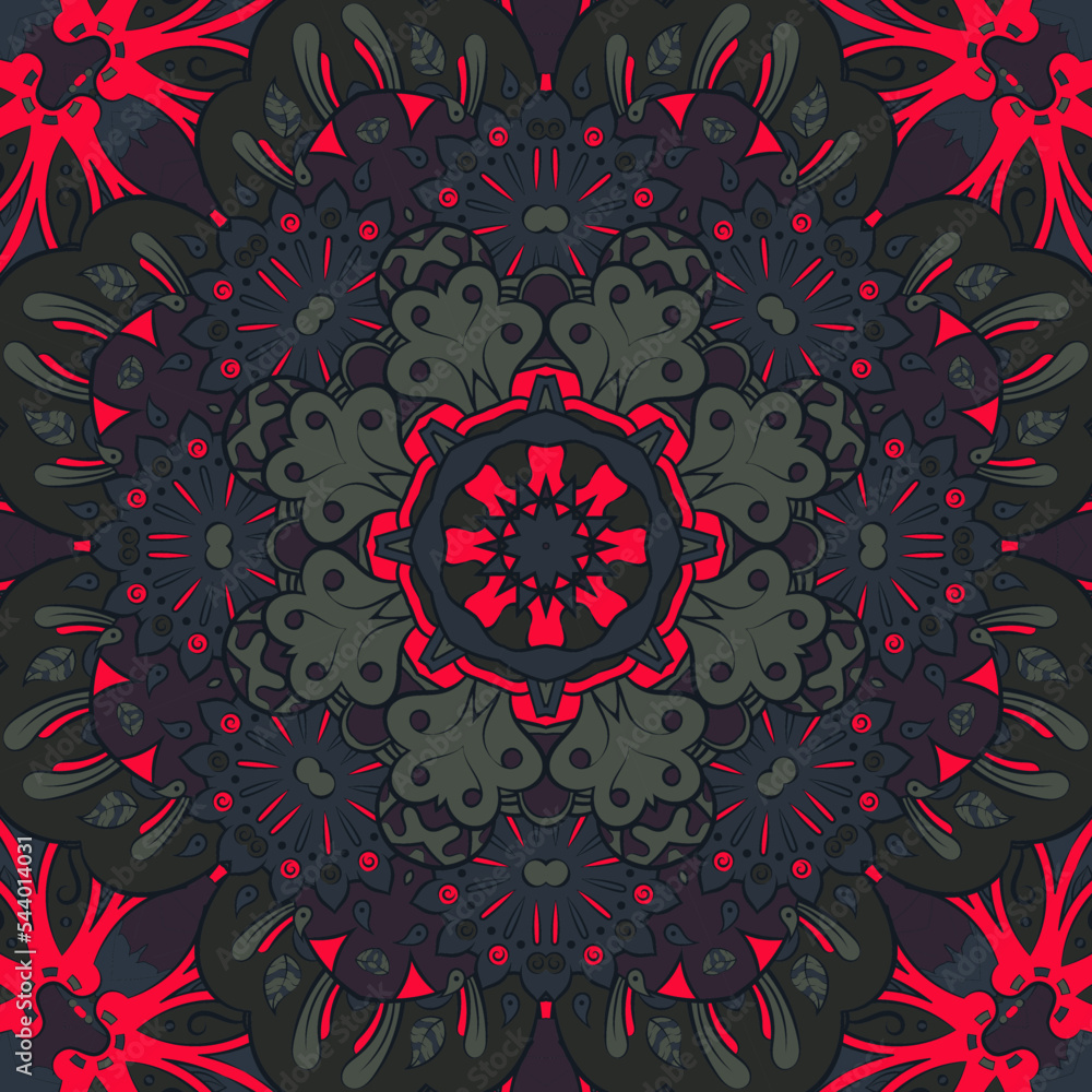 Seamless tile texture. Tracery mehndi design image. Dark toxic colors ...