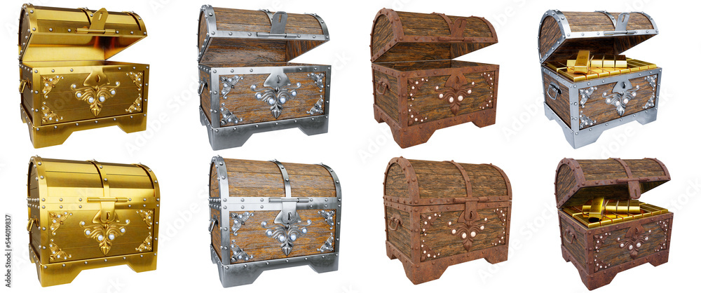 Set of Treasure chest closed and open cover made of gold and Wooden ...
